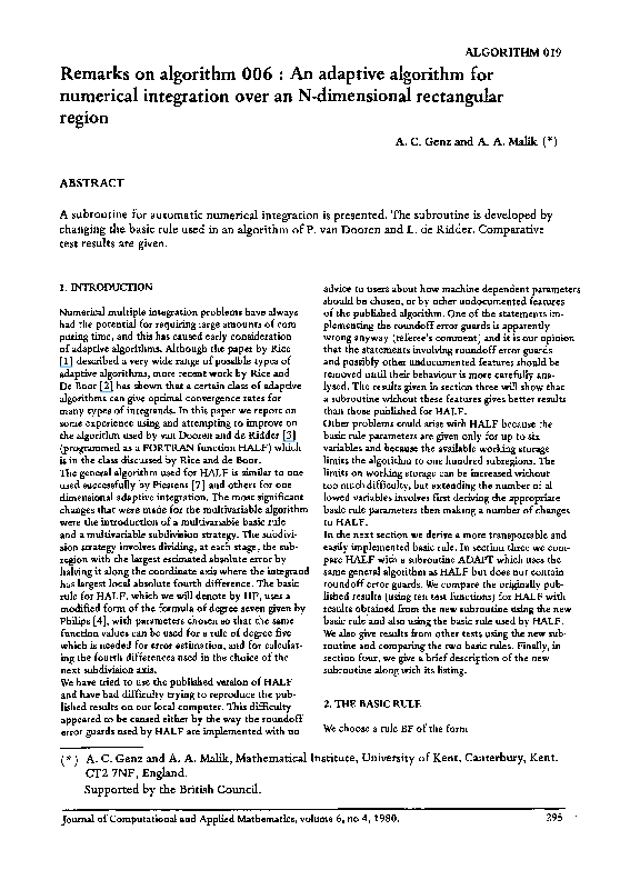 (PDF) Remarks on algorithm 006: An adaptive algorithm for numerical integration over an N ...