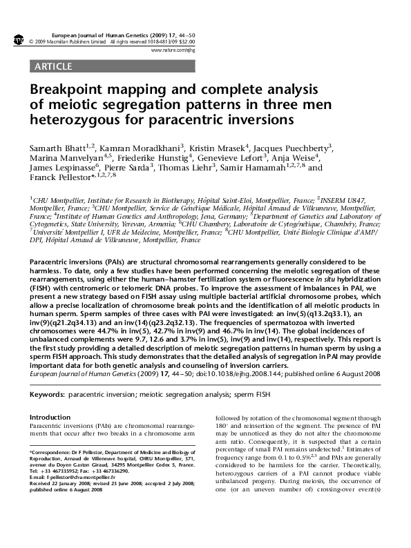 (PDF) Meiotic segregation analysis in spermatozoa of pericentric ...