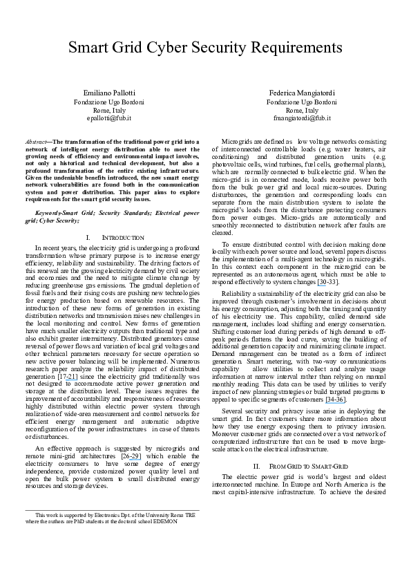 (PDF) Smart grid cyber security requirements