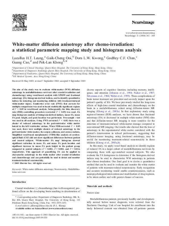 (PDF) White-matter diffusion anisotropy after chemo-irradiation: a ...