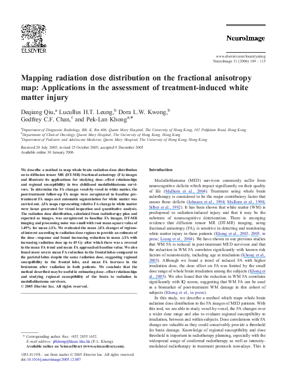 (PDF) Mapping radiation dose distribution on the fractional anisotropy ...