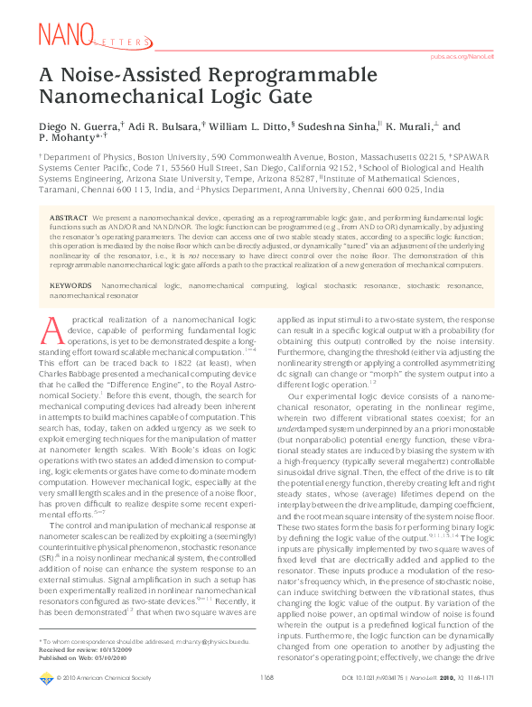 (PDF) A Noise-Assisted Reprogrammable Nanomechanical Logic Gate