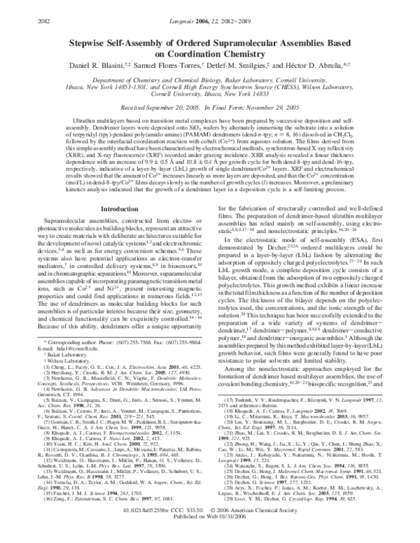 (PDF) Stepwise Self-Assembly of Ordered Supramolecular Assemblies Based on Coordination Chemistry