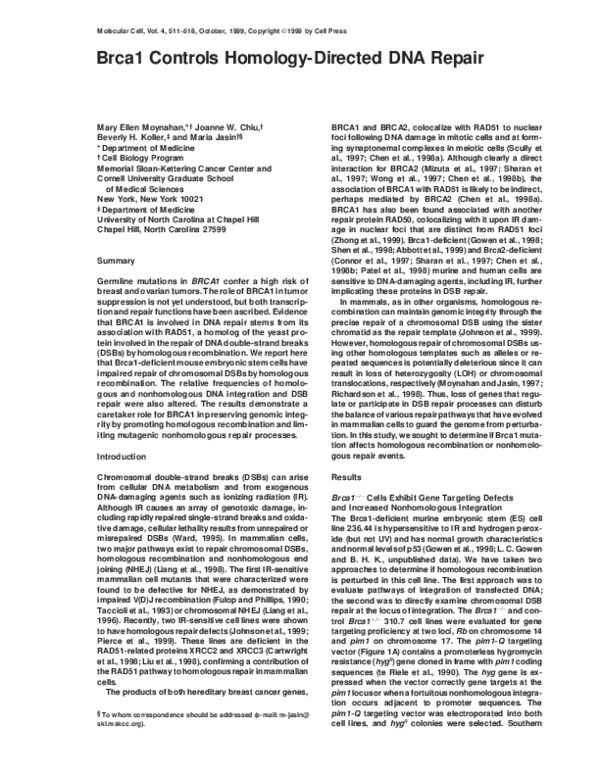 (PDF) Brca1 Controls Homology-Directed DNA Repair