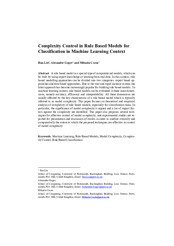 Pdf Complexity Control In Rule Based Models For Classification In