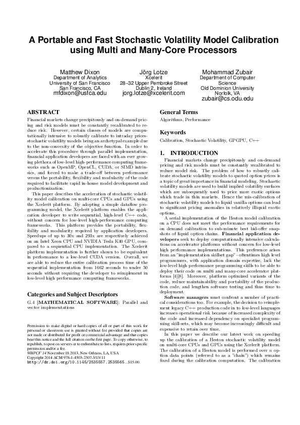 (PDF) A Portable and Fast Stochastic Volatility Model Calibration using Multi and Many-Core ...