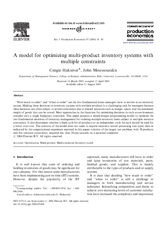 (PDF) A model for optimizing multi-product inventory systems with multiple constraints