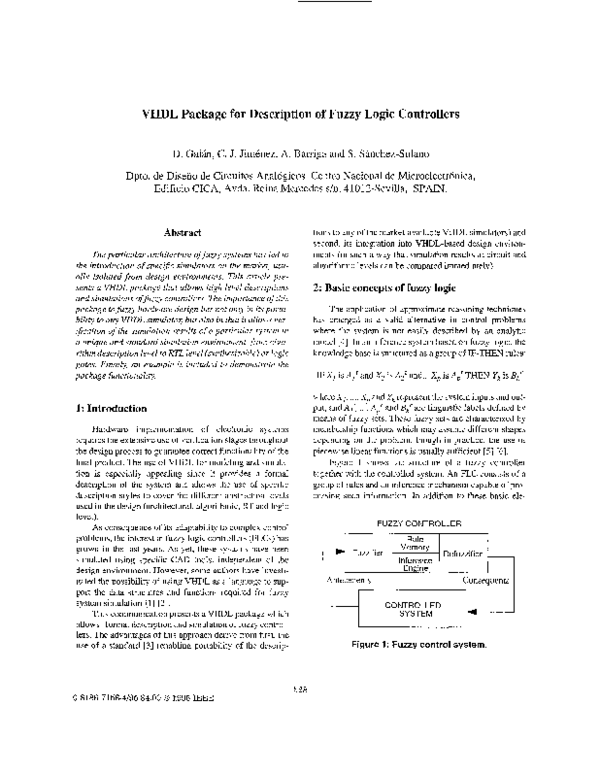 Pdf Vhdl Package For Description Of Fuzzy Logic Controllers Santiago Sanchez