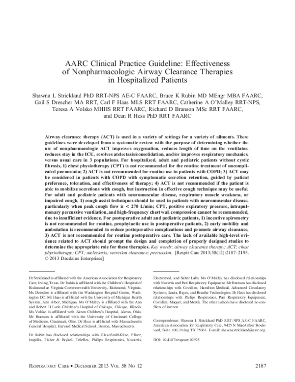 (PDF) AARC Clinical Practice Guideline: Effectiveness of Nonpharmacologic Airway Clearance ...
