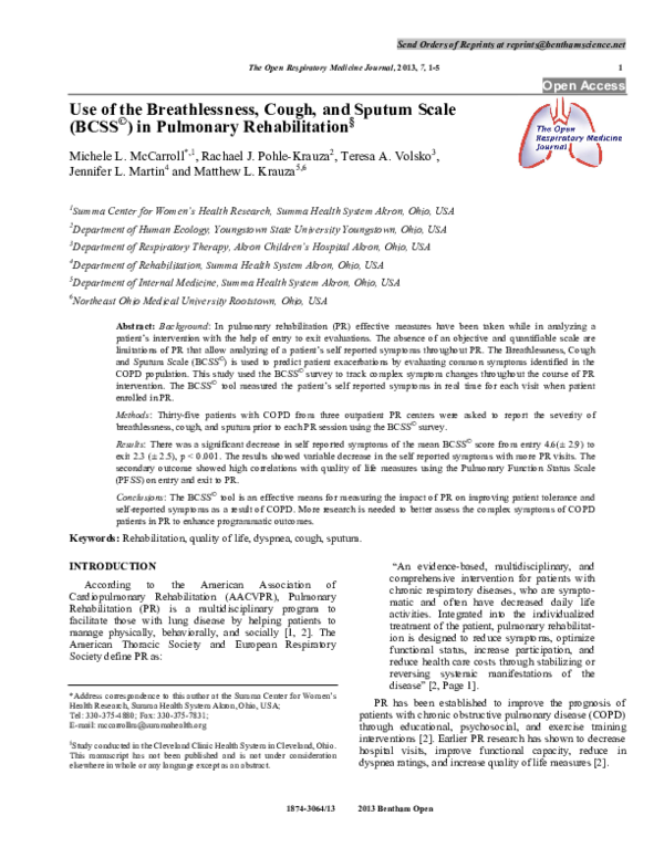 (PDF) Use of the Breathlessness, Cough, and Sputum Scale (BCSS(©)) in ...