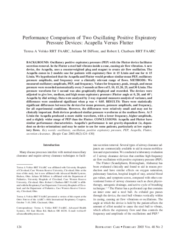 (PDF) Performance Comparison of Two Oscillating Positive Expiratory ...