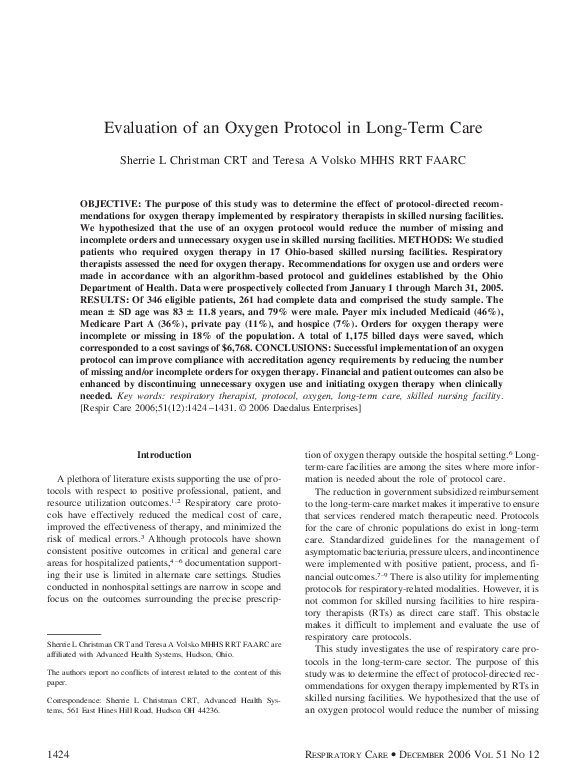 (PDF) Evaluation of an oxygen protocol in long-term care