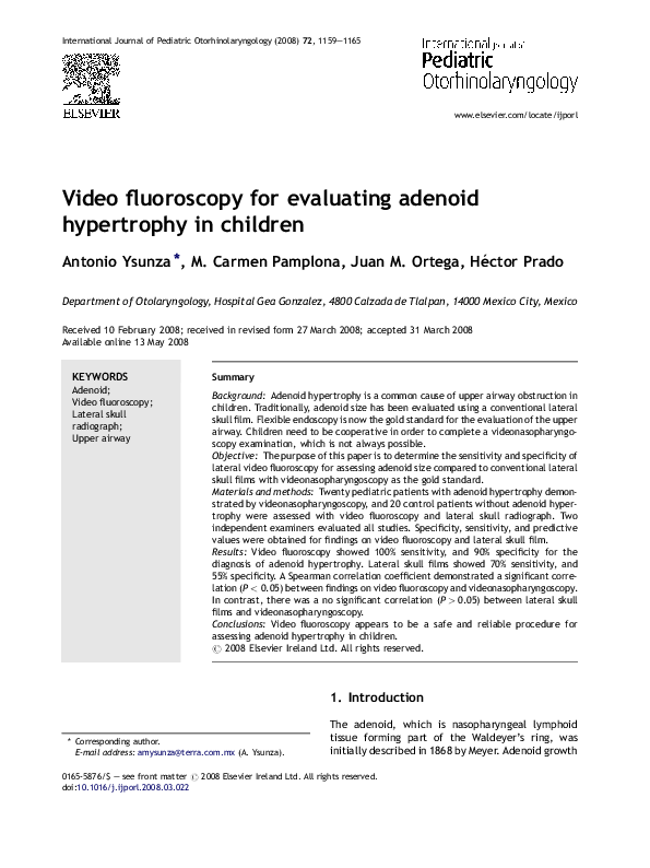 (PDF) Video fluoroscopy for evaluating adenoid hypertrophy in children