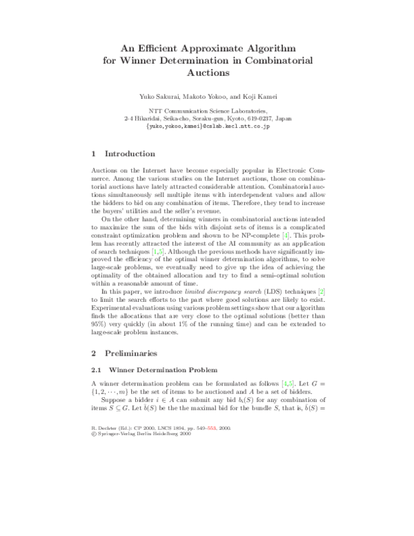 Pdf An Efficient Approximate Algorithm For Winner Determination In Combinatorial Auctions