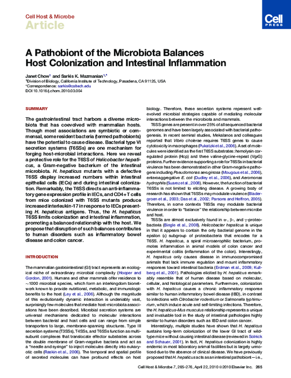 (PDF) A Pathobiont of the Microbiota Balances Host Colonization and ...
