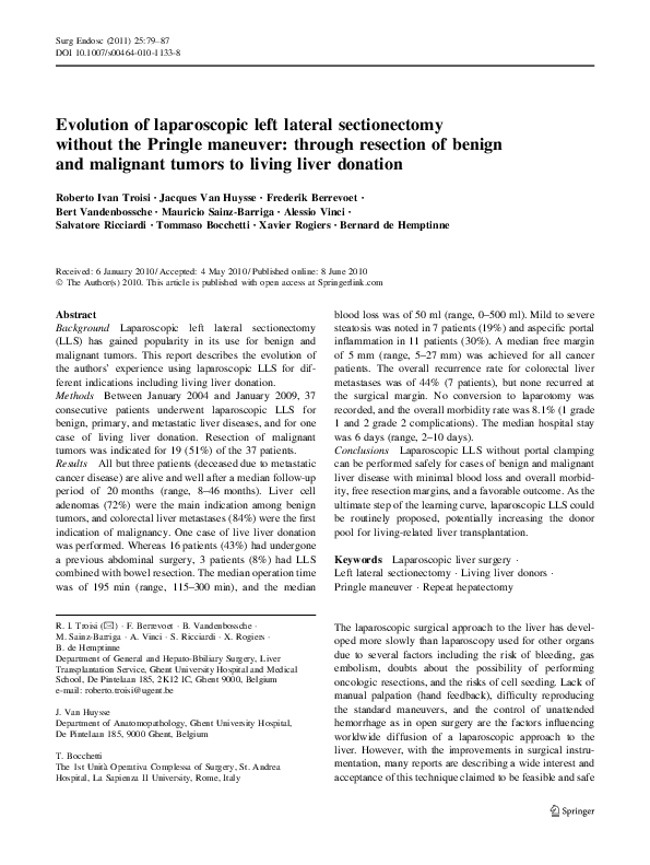 (PDF) Evolution of laparoscopic left lateral sectionectomy without the ...