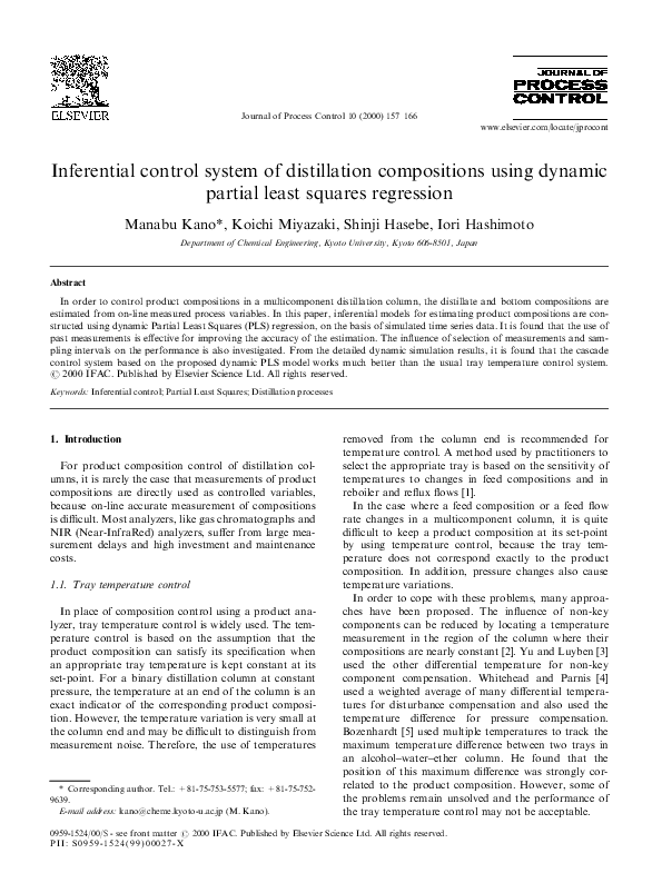 Pdf Inferential Control System Of Distillation Compositions Using Dynamic Partial Least