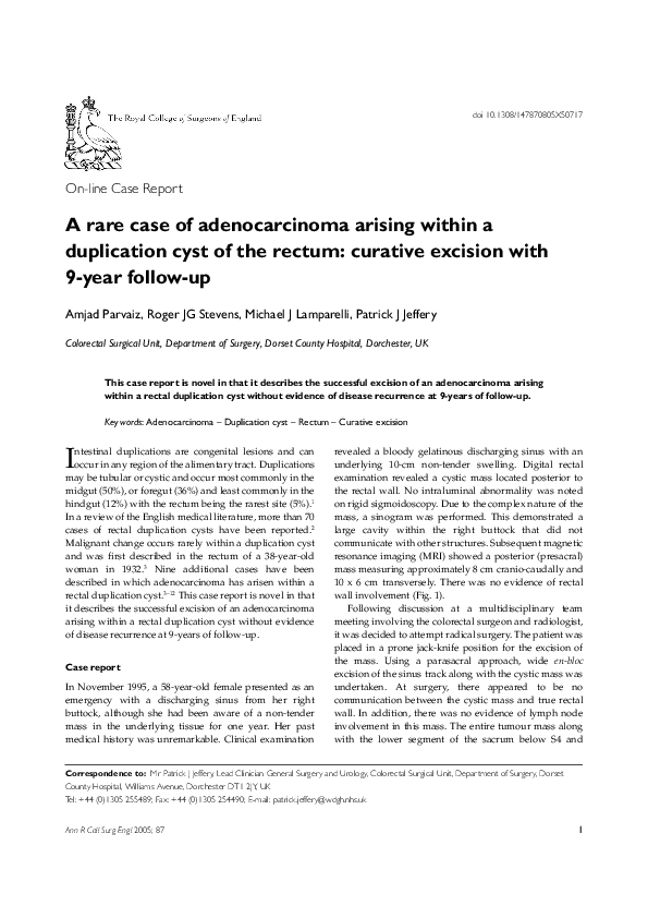 (PDF) A rare case of adenocarcinoma arising within a duplication cyst of the rectum: curative ...