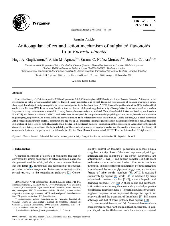 (PDF) Anticoagulant effect and action mechanism of sulphated flavonoids ...