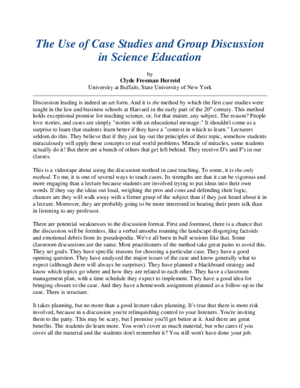 (PDF) The Use of Case Studies and Group Discussion in Science Education