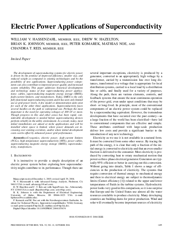 (PDF) Electric power applications of superconductivity | Drew Hazelton ...