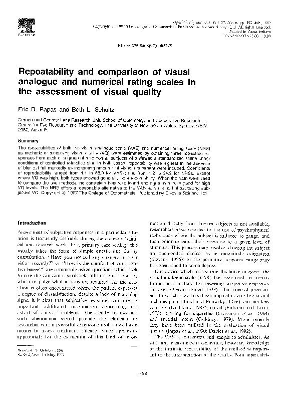 (PDF) Repeatability and comparison of visual analogue and numerical ...