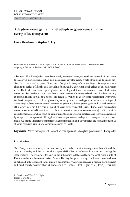 (PDF) Adaptive management and adaptive governance in the everglades ...