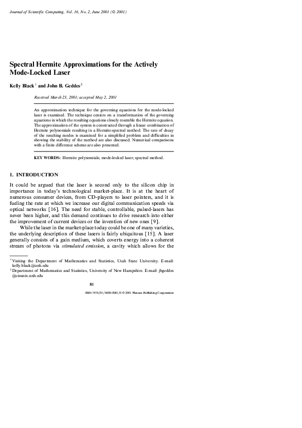 (PDF) Spectral Hermite Approximations for the Actively Mode-Locked Laser
