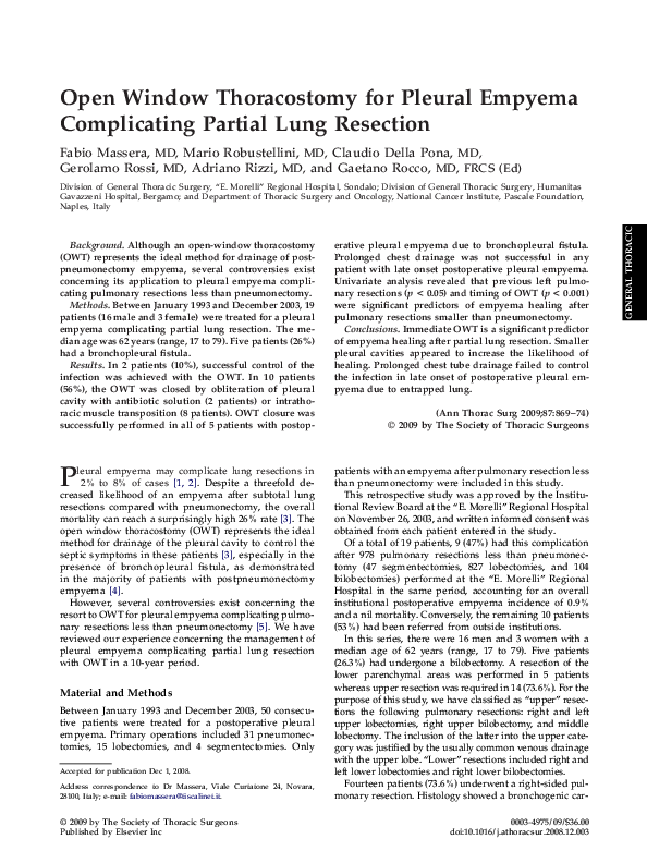 (PDF) Open Window Thoracostomy for Pleural Empyema Complicating Partial ...