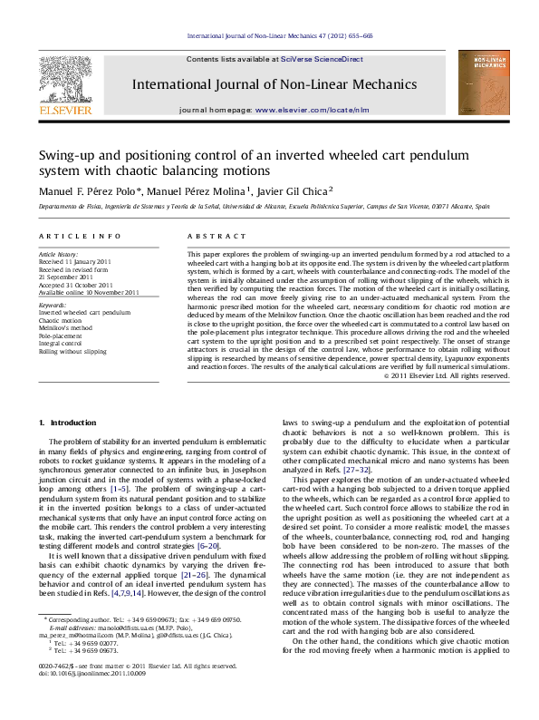 Pdf Swing Up And Positioning Control Of An Inverted Wheeled Cart