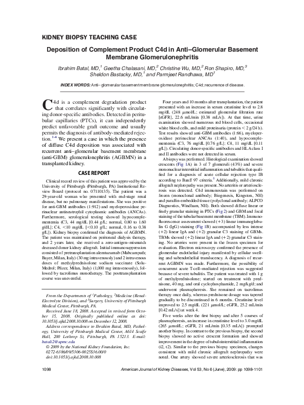 Pdf Deposition Of Complement Product C4d In Anti Glomerular Basement Membrane Glomerulonephritis