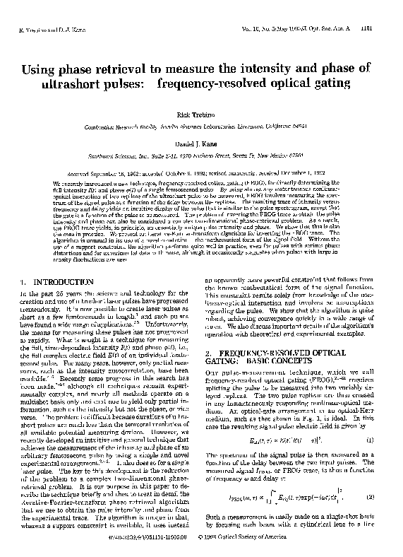(PDF) Using phase retrieval to measure the intensity and phase of ultrashort pulses: frequency ...