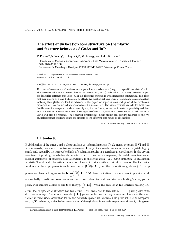 (PDF) The effect of dislocation core structure on the plastic and fracture behavior of GaAs and InP