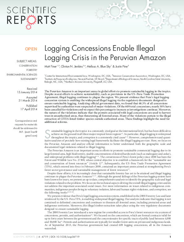 (PDF) Logging Concessions Enable Illegal Logging Crisis in the Peruvian ...