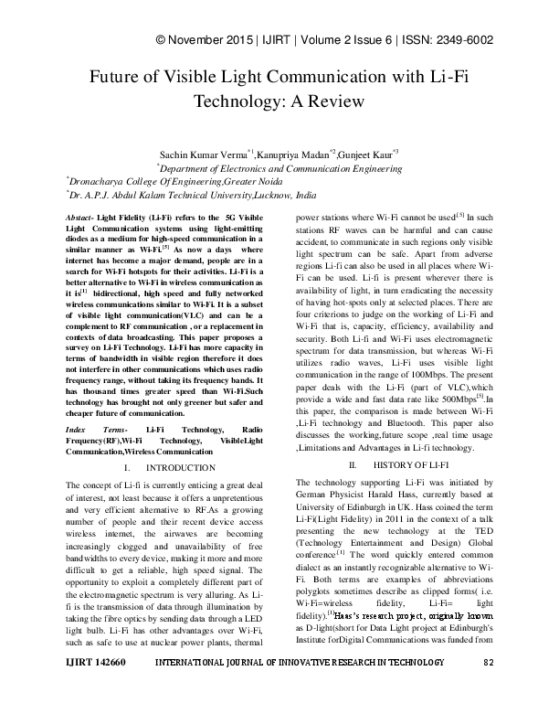(PDF) Future of Visible Light Communication with Li-Fi Technology: A Review