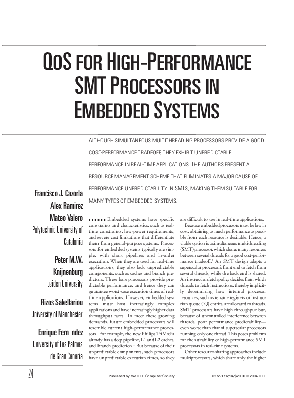 Pdf Qos For High Performance Smt Processors In Embedded Systems