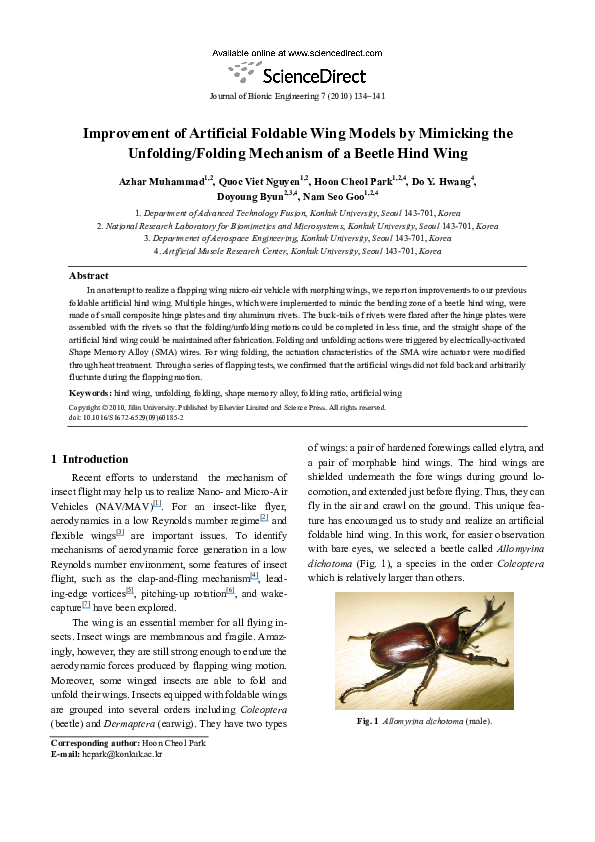 (PDF) Improvement of Artificial Foldable Wing Models by Mimicking the ...