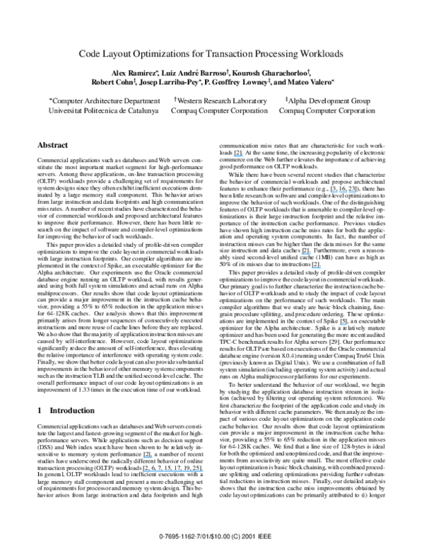 (PDF) Code layout optimizations for transaction processing workloads