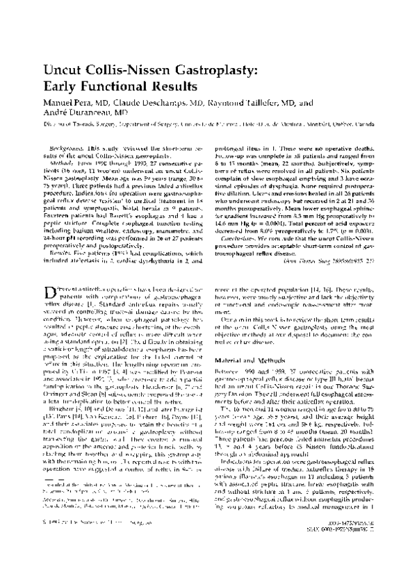(PDF) Uncut collis-nissen gastroplasty: early functional results