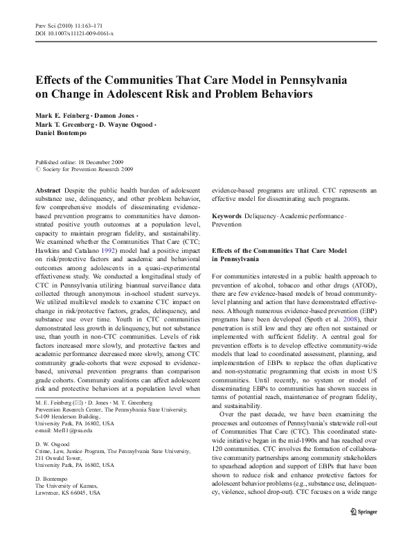 (PDF) Effects of the Communities That Care Model in Pennsylvania on ...
