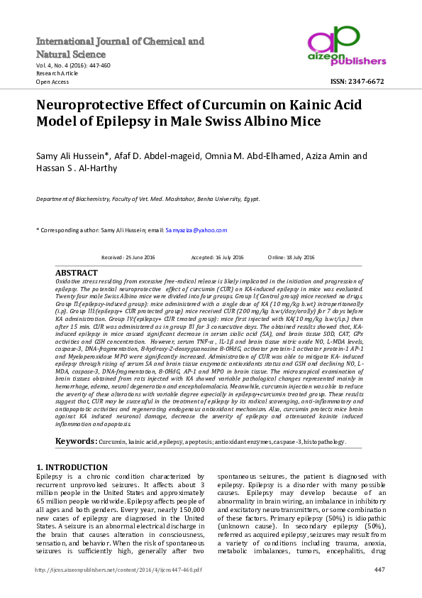 (PDF) Neuroprotective Effect of Curcumin on Kainic Acid Model of ...