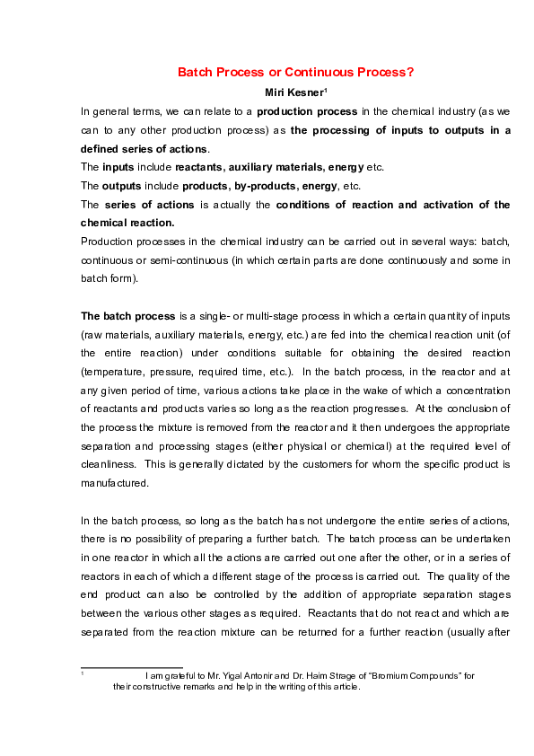 (DOC) Batch Process or Continuous Process
