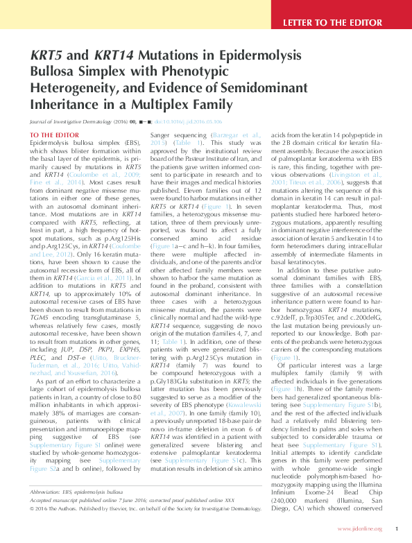 (PDF) KRT5 and KRT14 Mutations in Epidermolysis Bullosa Simplex with ...