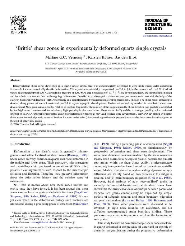 (PDF) Brittle' shear zones in experimentally deformed quartz single ...