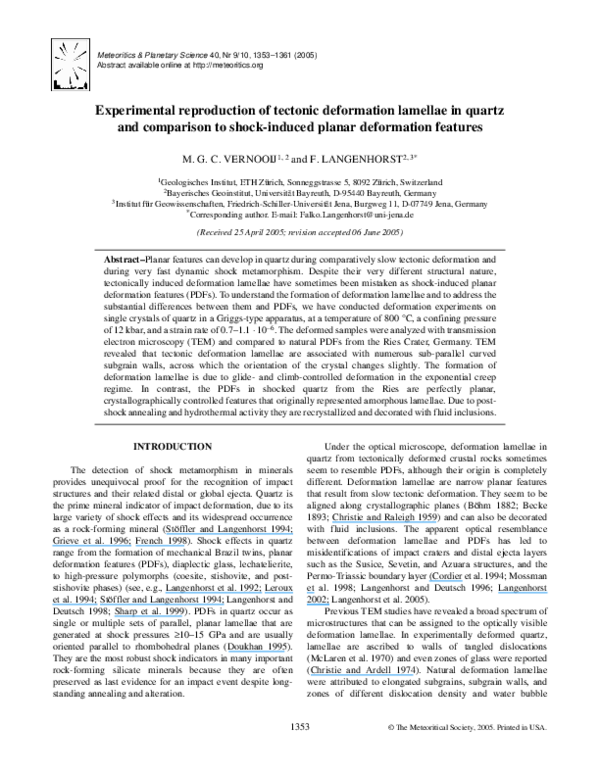 (PDF) Experimental reproduction of tectonic deformation lamellae in ...