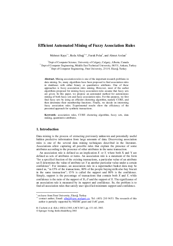 Pdf Efficient Automated Mining Of Fuzzy Association Rules