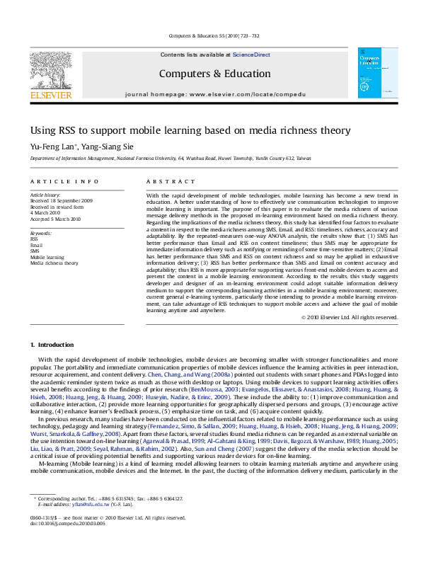 (PDF) Using RSS to support mobile learning based on media richness theory