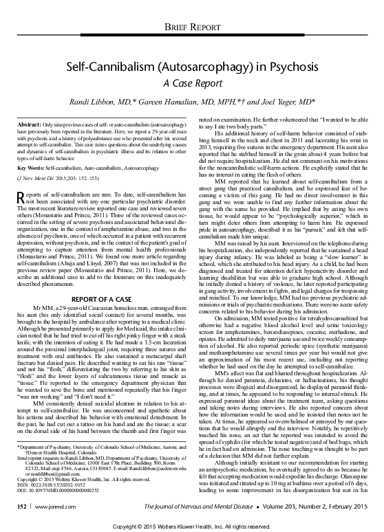 (PDF) Self-cannibalism (autosarcophagy) in psychosis: a case report