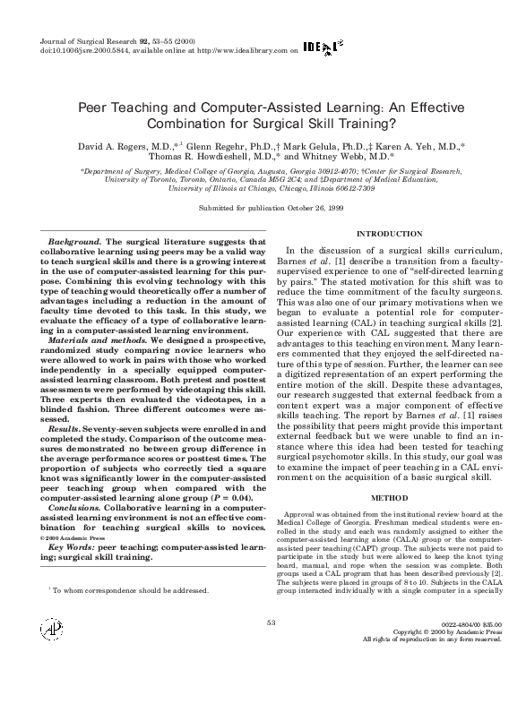 (PDF) Peer Teaching and Computer-Assisted Learning: An Effective ...