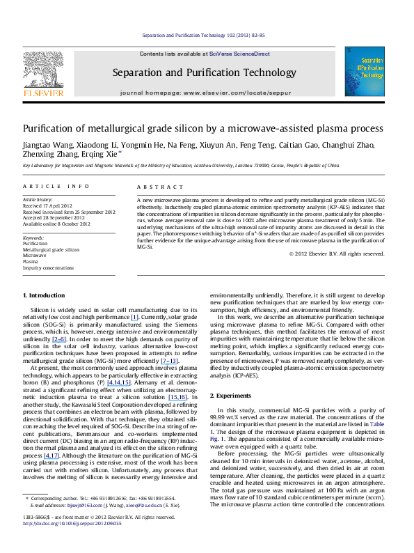 (PDF) Purification of metallurgical grade silicon by acid leaching